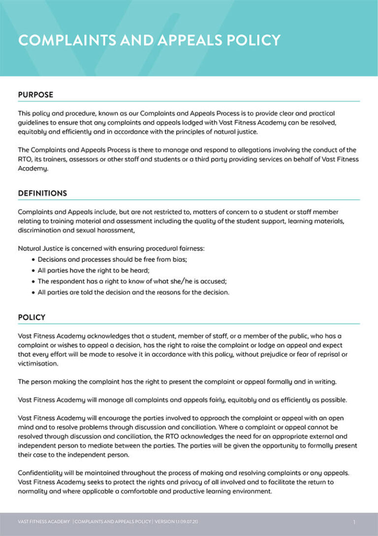 COMPLAINTS AND APPEALS POLICY